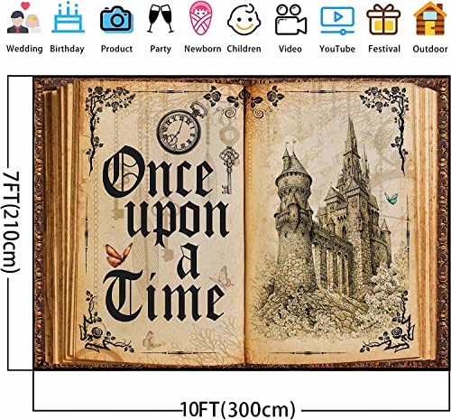 KIKIDOR Fairy Tale Book Backdrop Once Upon A Time Old Castle Royal Family Princess Romantic Storybook Photography Background Wedding Bride Shower Party Decor Portrait Photo Booth Props 10x7ft ZYKI0218