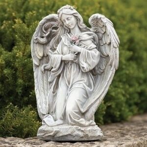 joseph’s studio by roman, garden statuary collection, 16″ h angel holding flowers, home décor, devout gift, prayerful inspiration (11x8x15)