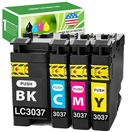 Limeink Compatible Ink Cartridges Replacement for Brother LC3037 XXL (4 Pk) Super High Yield for Brother MFC-J5845DW XL MFC-J5945DW MFC-J6945DW MFC-J6545DW XL (1 Black, 1 Cyan, 1 Magenta, 1 Yellow)