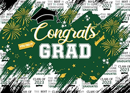 LYCGS 7X5ft Graduation Backdrop Congrats Grad Green and Gold Graduation Photo Backdrop 2023 Graduation Photography Backdrops Graduation Prom Party Decor Banner X-120