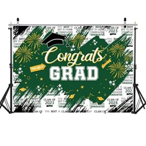 LYCGS 7X5ft Graduation Backdrop Congrats Grad Green and Gold Graduation Photo Backdrop 2023 Graduation Photography Backdrops Graduation Prom Party Decor Banner X-120