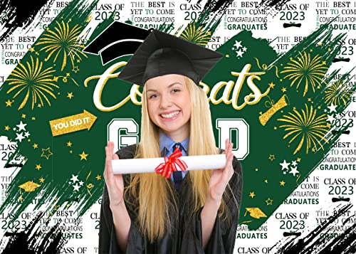 LYCGS 7X5ft Graduation Backdrop Congrats Grad Green and Gold Graduation Photo Backdrop 2023 Graduation Photography Backdrops Graduation Prom Party Decor Banner X-120