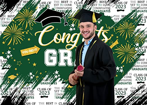 LYCGS 7X5ft Graduation Backdrop Congrats Grad Green and Gold Graduation Photo Backdrop 2023 Graduation Photography Backdrops Graduation Prom Party Decor Banner X-120