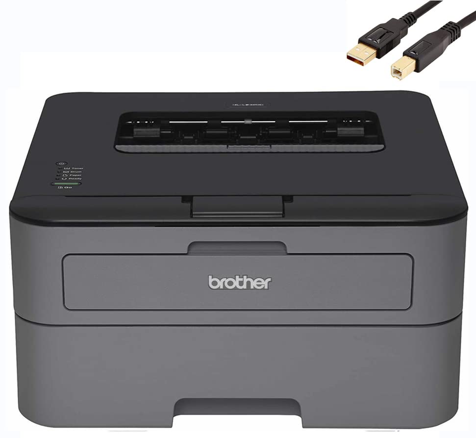 Brother HL_L23 Series Compact Monochrome Printer, 27ppm, 250 Sheets, High-Speed USB 2.0, Auto 2-Sided Printing, with MTC Printer Cable