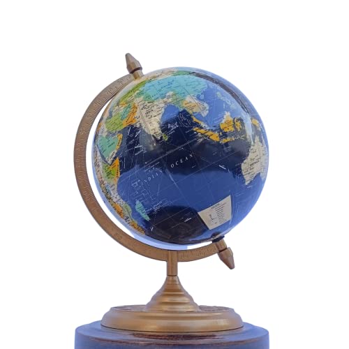 CALIF INTERNATIONAL Aluminium Base Handmade World Globe- 360° Rotating Antique Globe for Office Home Decor, 8 Inch Diameter, Black