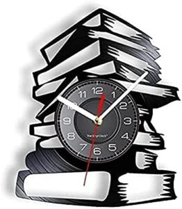 wall clock books stack studio vinyl record wall clock for library reading room books shadow art office retro album decor gift