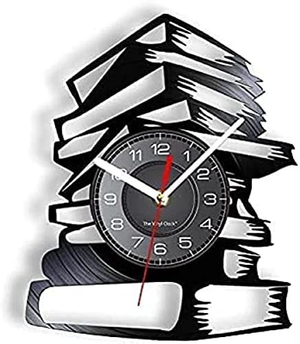 Wall Clock Books Stack Studio Vinyl Record Wall Clock for Library Reading Room Books Shadow Art Office Retro Album Decor Gift