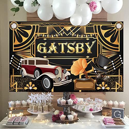 MELTELOT The Great Gatsby Themed Backdrop Banner, Retro Roaring 20's Party Art Decor 20s Birthday Adult Photography Background Happy 1st Birthday Wedding Decoration 6x4ft