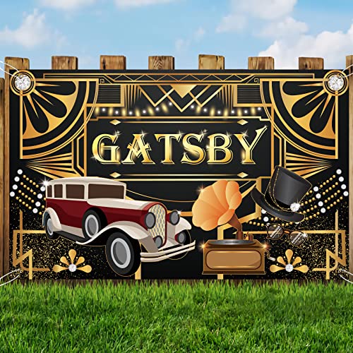 MELTELOT The Great Gatsby Themed Backdrop Banner, Retro Roaring 20's Party Art Decor 20s Birthday Adult Photography Background Happy 1st Birthday Wedding Decoration 6x4ft