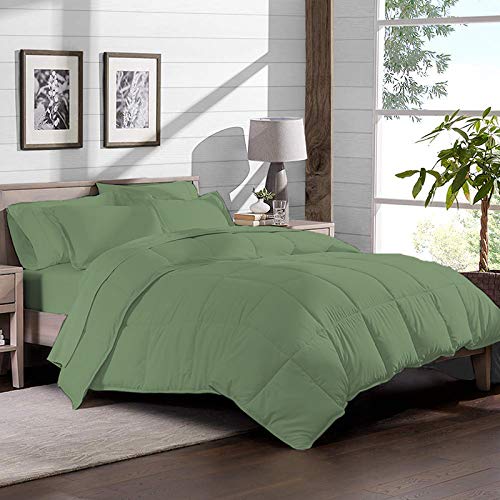 Eco-Friendly 600-Series Egyption Cotton 6-Piece Bedding Comforter Set (Comforter + Duvet Cover + 1 Flat Sheet + Fitted Sheet (16" Deep Pocket) + 2 Pillow Cases ), King Size , Emerald Green