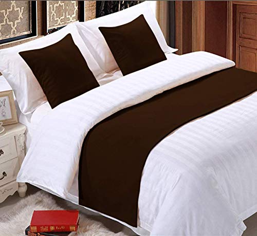 Cotton Home Depot 800 Thread Count Solid 1 Piece 18" Bed Runner Scarf Protector Slipcover Bed Decorative Scarf (Full (80 X 18), Chocolate)