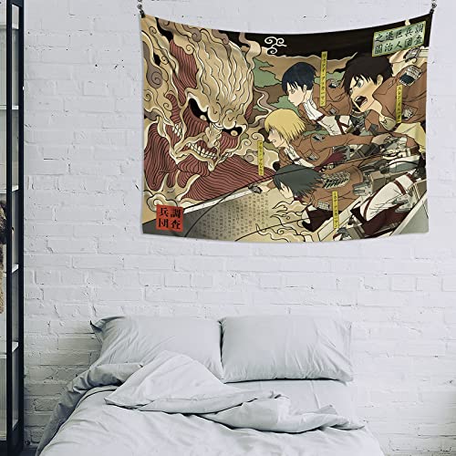 DigiTizerArt Japanese Ukiyoe Style Tapestry Wall Hanging, Japanese Samurai Ghost Yorimitsu And 4 Samurai Exterminated Monsters On Oe Mountain” Style Tapestries for Bedroom Home Decor Multi Color (JapaneseStyle-E)