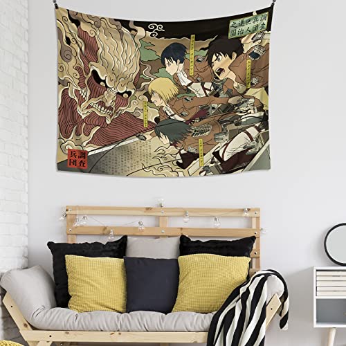 DigiTizerArt Japanese Ukiyoe Style Tapestry Wall Hanging, Japanese Samurai Ghost Yorimitsu And 4 Samurai Exterminated Monsters On Oe Mountain” Style Tapestries for Bedroom Home Decor Multi Color (JapaneseStyle-E)