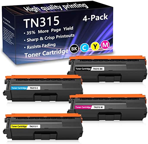 4 Pack (1BK+1C+1M+1Y) TN315 Toner Cartridge Replacement for Brother HL-4150CDN HL-4140CW HL-4570CDW HL-4570CDWT MFC-9640CDN MFC-9650CDW MFC-9970CDW Printer,Sold by AlToner.