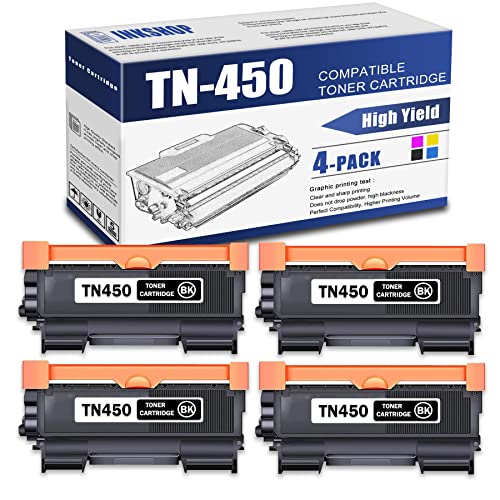 TN450 Compatible TN-450 Black High Yield Toner Cartridge Replacement for Brother TN-450 DCP-7060D DCP-7065DN Intellifax 2840 MFC-7240 HL-2130 HL-2132 Toner.(4 Pack)