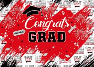 lycgs 7x5ft graduation backdrop congrats grad red and silver graduation photo backdrop 2023 graduation photography backdrops graduation prom party decor banner x-119