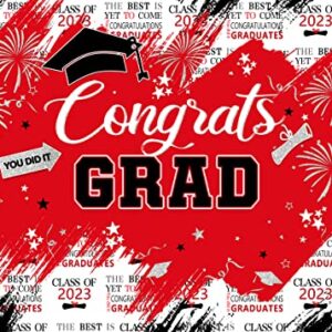 LYCGS 7X5ft Graduation Backdrop Congrats Grad Red and Silver Graduation Photo Backdrop 2023 Graduation Photography Backdrops Graduation Prom Party Decor Banner X-119