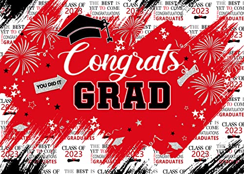 LYCGS 7X5ft Graduation Backdrop Congrats Grad Red and Silver Graduation Photo Backdrop 2023 Graduation Photography Backdrops Graduation Prom Party Decor Banner X-119