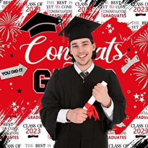 LYCGS 7X5ft Graduation Backdrop Congrats Grad Red and Silver Graduation Photo Backdrop 2023 Graduation Photography Backdrops Graduation Prom Party Decor Banner X-119