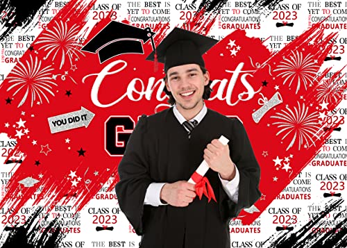 LYCGS 7X5ft Graduation Backdrop Congrats Grad Red and Silver Graduation Photo Backdrop 2023 Graduation Photography Backdrops Graduation Prom Party Decor Banner X-119