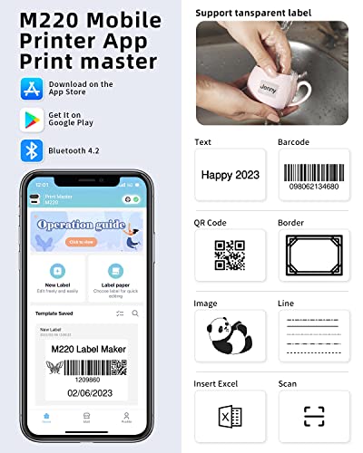 Phomemo M220 Label Maker, 3.14 Inch Label Printer, Bluetooth Thermal Sticker Printer for Barcode, Organizing, Mailing, Small Business, Storage, Compatible with Phone, PC, with 100 Pc Labels