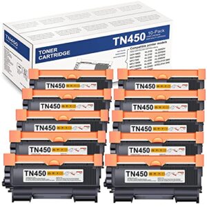 digitoner compatible tn450 toner cartridge replacement for brother tn450 tn-450 black, high yield [10 pack]