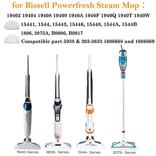 8 Pack Replacement Steam Mop Pads for Bissell Powerfresh Steam Mop 1940 1440 1544 1806 2075 Series, Model 19402 19404 19408 19409 1940a 1940f 1940q 1940t 1940w B0006 B0017, Washable Cleaning Pads