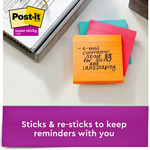 Post-it Super Sticky Notes, 4x4 in, 6 Pads, 2x the Sticking Power, Supernova Neons, Bright Colors, Recyclable (675-6SSMIA)