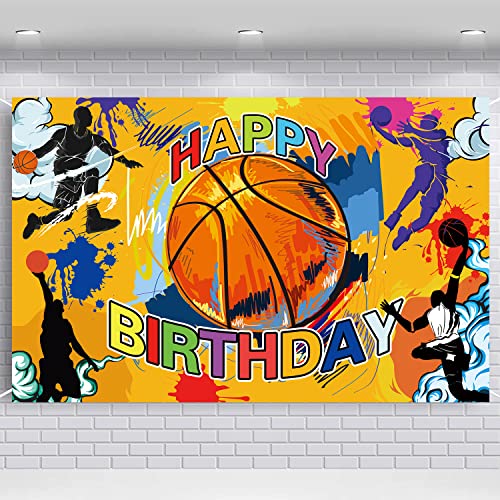 Basketball Happy Birthday Banner Basketball Party Backdrop Wall Hanging Decor Photo Background for Baby Shower Birthday Party Supplies Indoor/Outdoor (70" X 45")