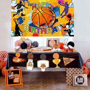 Basketball Happy Birthday Banner Basketball Party Backdrop Wall Hanging Decor Photo Background for Baby Shower Birthday Party Supplies Indoor/Outdoor (70" X 45")