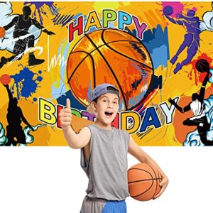 Basketball Happy Birthday Banner Basketball Party Backdrop Wall Hanging Decor Photo Background for Baby Shower Birthday Party Supplies Indoor/Outdoor (70" X 45")