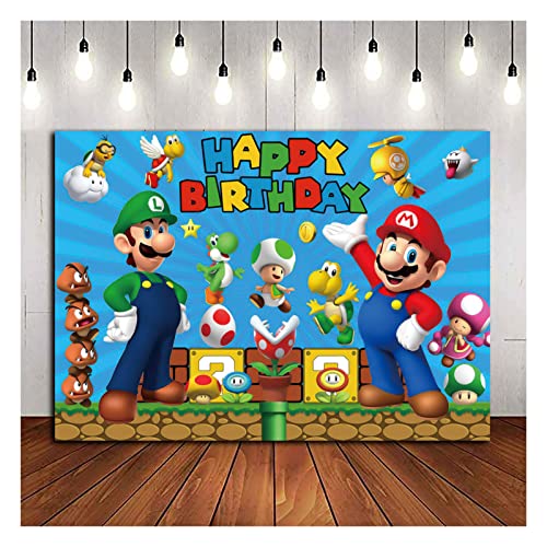 Cartoon Game Gold Coins Super Mario Happy Birthday Theme Photography Backdrops 5x3ft Kids Baby Shower Birthday Party Decor Photo Backgrounds Cake Table Decor Supplies