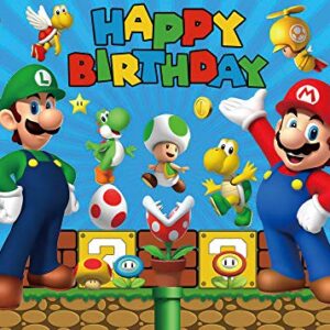 Cartoon Game Gold Coins Super Mario Happy Birthday Theme Photography Backdrops 5x3ft Kids Baby Shower Birthday Party Decor Photo Backgrounds Cake Table Decor Supplies