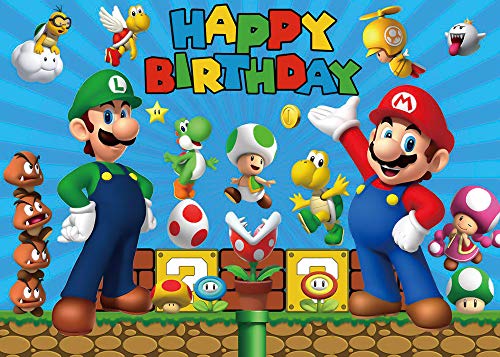 Cartoon Game Gold Coins Super Mario Happy Birthday Theme Photography Backdrops 5x3ft Kids Baby Shower Birthday Party Decor Photo Backgrounds Cake Table Decor Supplies