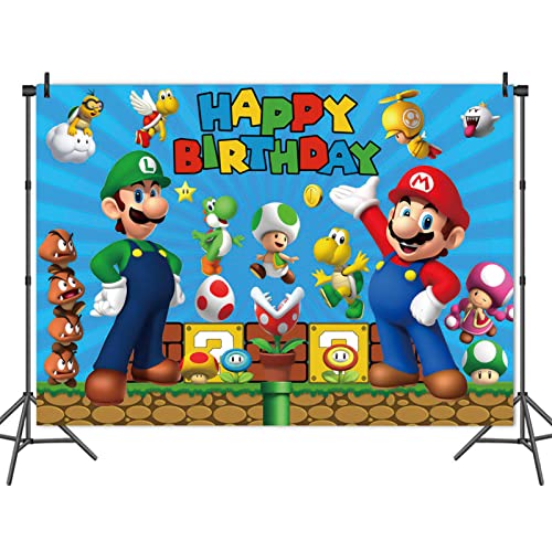 Cartoon Game Gold Coins Super Mario Happy Birthday Theme Photography Backdrops 5x3ft Kids Baby Shower Birthday Party Decor Photo Backgrounds Cake Table Decor Supplies