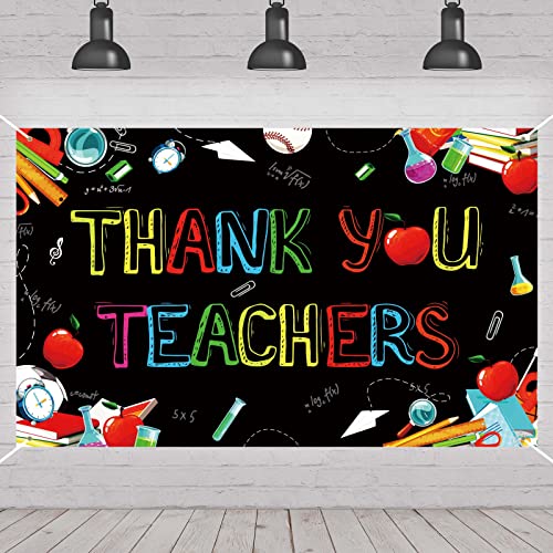 Thank You Teachers Backdrop Teacher Supplies Classroom Banner Teache Appreciation Week Day Photography Background Board Wall Hanging Sign for School Outdoor Decoration Office Holiday Decor Photo