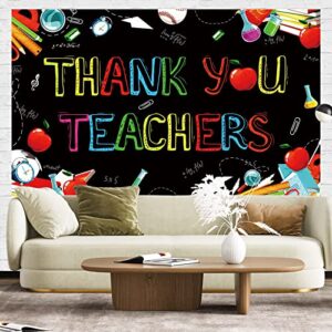 Thank You Teachers Backdrop Teacher Supplies Classroom Banner Teache Appreciation Week Day Photography Background Board Wall Hanging Sign for School Outdoor Decoration Office Holiday Decor Photo