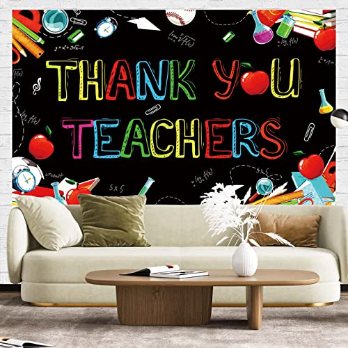 Thank You Teachers Backdrop Teacher Supplies Classroom Banner Teache Appreciation Week Day Photography Background Board Wall Hanging Sign for School Outdoor Decoration Office Holiday Decor Photo