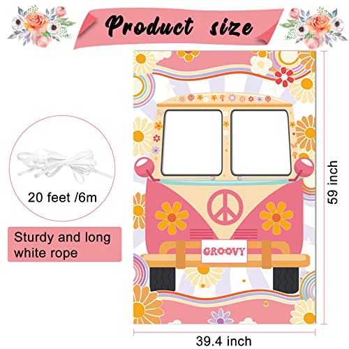 Hippie Photo Booth Props, Hippie Bus Prop Groovy Bus Photo Booth for 60'S 70'S Party, Hippie Party Decorations, Daisy Bus Photo Prop Two Groovy Birthday Decor, Groovy Photo Booth Frame - 59 × 39.4 in