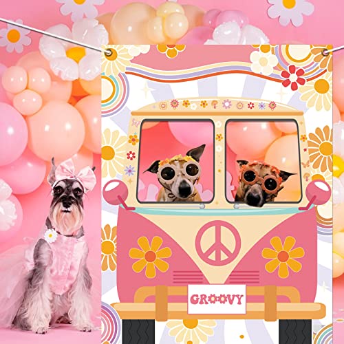 Hippie Photo Booth Props, Hippie Bus Prop Groovy Bus Photo Booth for 60'S 70'S Party, Hippie Party Decorations, Daisy Bus Photo Prop Two Groovy Birthday Decor, Groovy Photo Booth Frame - 59 × 39.4 in