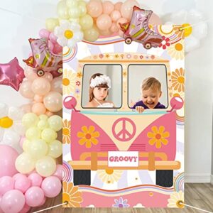 Hippie Photo Booth Props, Hippie Bus Prop Groovy Bus Photo Booth for 60'S 70'S Party, Hippie Party Decorations, Daisy Bus Photo Prop Two Groovy Birthday Decor, Groovy Photo Booth Frame - 59 × 39.4 in