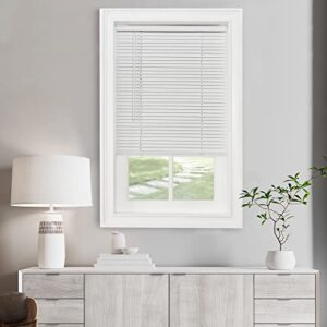 achim cordless light filtering mini blinds for windows, horizontal vinyl window blinds, shades for indoor windows, inside mount 1” gii morningstar collection, pearl white, 29” w in x 64” h