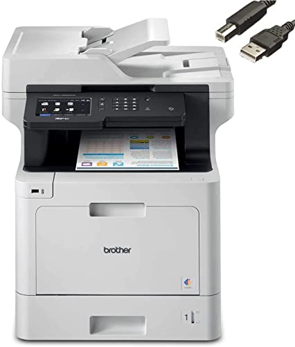 Brother MFC-L8900CDW Business Laser All-in-One Color Printer, Print Scan Copy Fax, Automatic Duplex Printing, 5 Inch Color Touchscreen, 33 ppm, 512MB, Bundle with Cefesfy Printer Cable