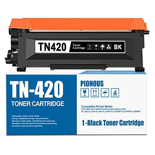 TN420 Toner Cartridge PIONOUS Replacement for Brother TN-420 TN 420 Toner to Compatible with DCP-7060D IntelliFax-2940 HL-2220 HL-2240D HL-2275DW HL-2270DW MFC-7365DN Printer Toner (Black, 1 Pack)