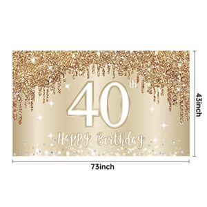 Happy 40th Birthday Banner Backdrop Decorations for Women, Gold White 40 Birthday Sign Party Supplies, Forty Year Old Birthday Photo Booth Background Poster Decor(72.8 x 43.3 Inch)