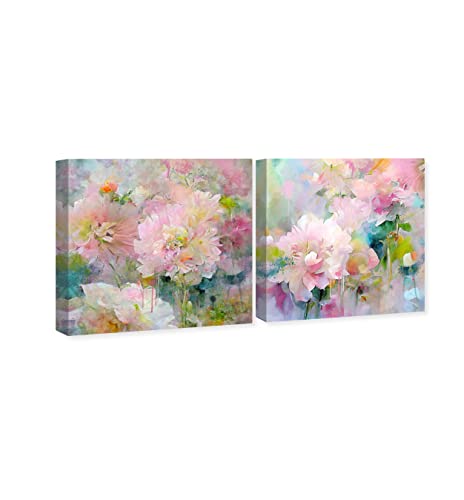 Wynwood Studio Floral and Botanical Modern Canvas Wall Art La Bloomia Set Living Room Bedroom and Bathroom Home Decor 30 in x 30 in Pink and Blue