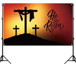 nepnuser he is risen photo booth backdrop christian cross easter decoration jesus resurrection indoor outdoor wall decor-5.9×3.6ft