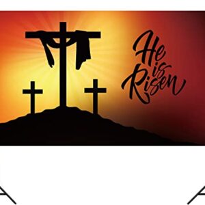 Nepnuser He is Risen Photo Booth Backdrop Christian Cross Easter Decoration Jesus Resurrection Indoor Outdoor Wall Decor-5.9×3.6ft