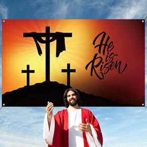 Nepnuser He is Risen Photo Booth Backdrop Christian Cross Easter Decoration Jesus Resurrection Indoor Outdoor Wall Decor-5.9×3.6ft