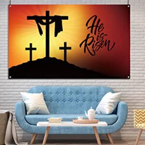 Nepnuser He is Risen Photo Booth Backdrop Christian Cross Easter Decoration Jesus Resurrection Indoor Outdoor Wall Decor-5.9×3.6ft